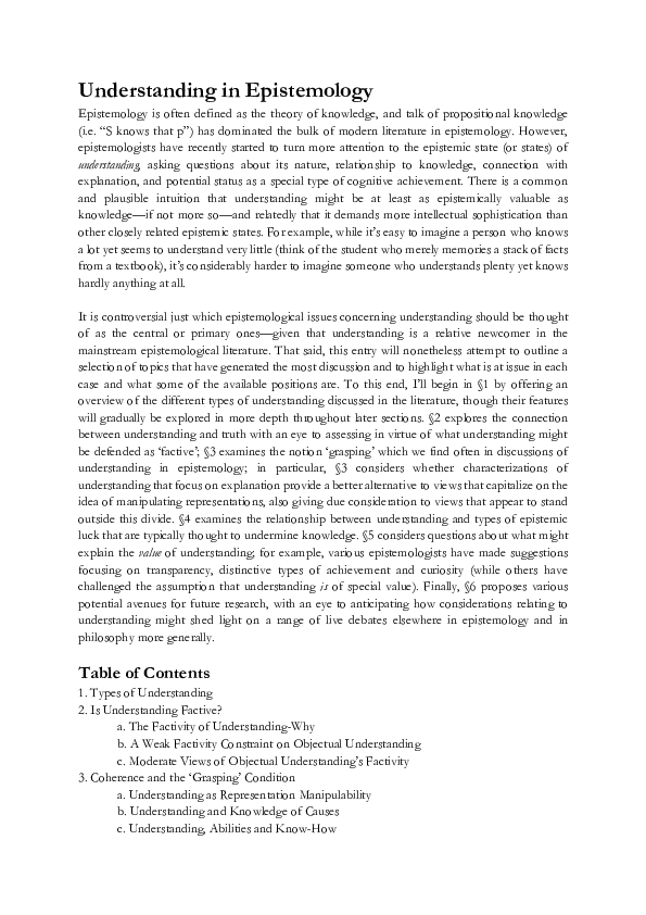 (PDF) Internet Encyclopedia of Philosophy entry on Understanding in ...