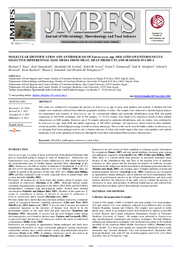 (PDF) MOLECULAR IDENTIFICATION AND ANTIBIOGRAM OF Enterococcus spp ...