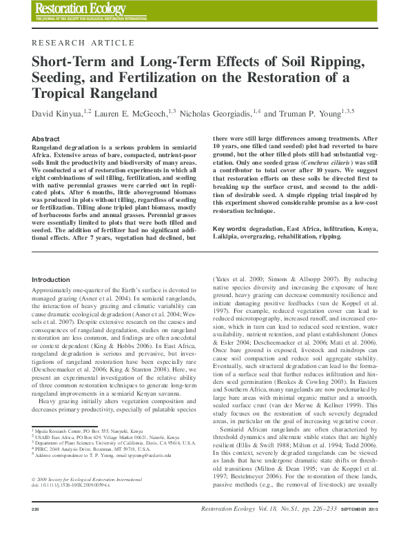 (PDF) Short-Term and Long-Term Effects of Soil Ripping, Seeding, and Fertilization on the ...