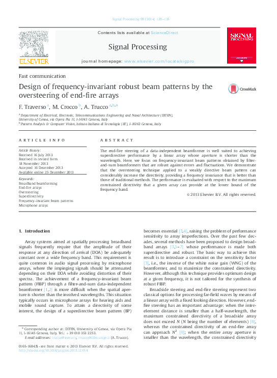 (PDF) Design of frequency-invariant robust beam patterns by the oversteering of end-fire arrays