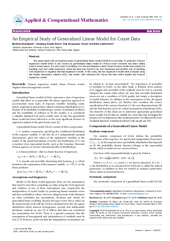 (PDF) An Empirical Study of Generalized Linear Model for Count Data