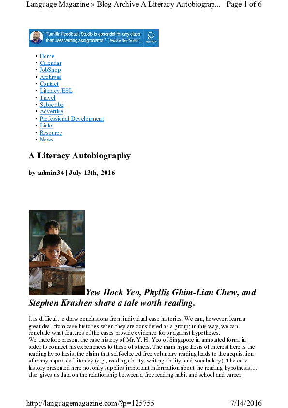 (PDF) A Literacy Autobiography (2016)