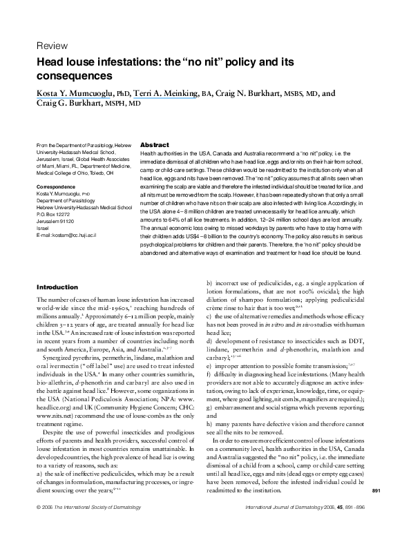 (PDF) Head louse infestations: the "no nit" policy and its consequences