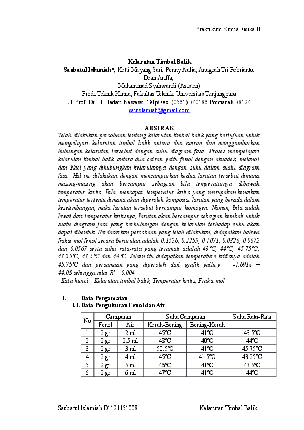 (DOC) LAPORAN KELARUTAN TIMBAL BALIK