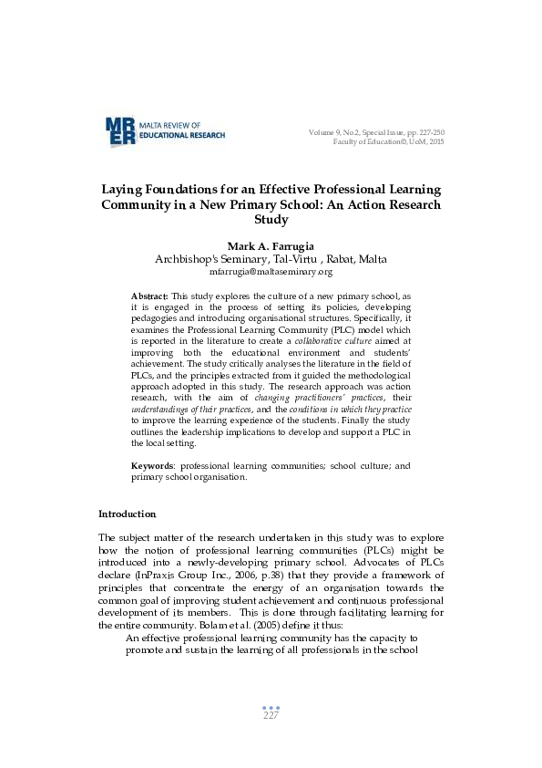 (PDF) Laying Foundations for an Effective Professional Learning ...