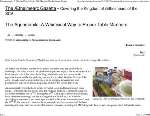 (PDF) The Aquamanile: A Whimsical Way to Proper Medieval Table Manners ...