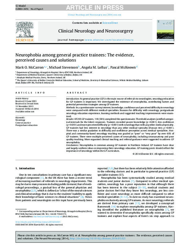 (PDF) Neurophobia among general practice trainees: The evidence ...