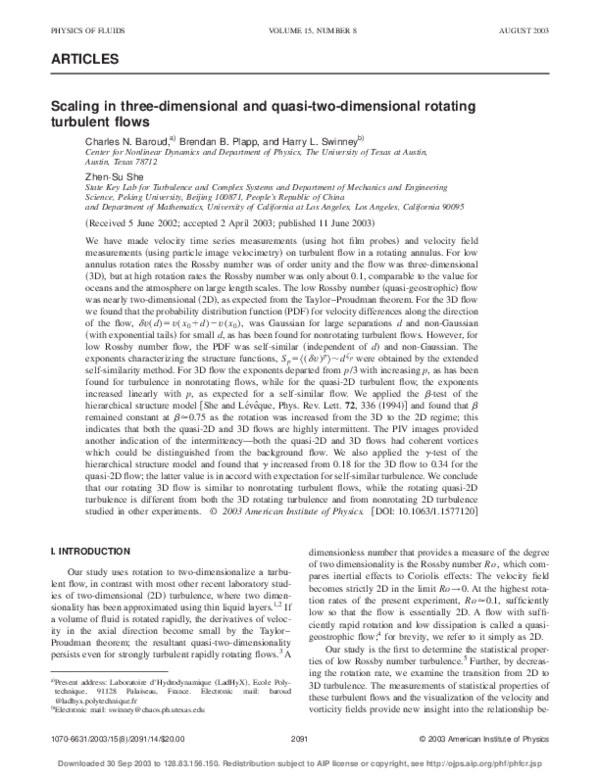 Pdf Scaling In Three Dimensional And Quasi Two Dimensional Rotating