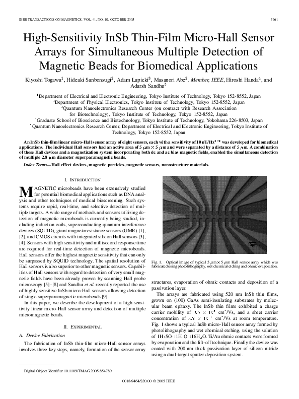 (PDF) High-sensitivity InSb thin-film micro-Hall sensor arrays for ...