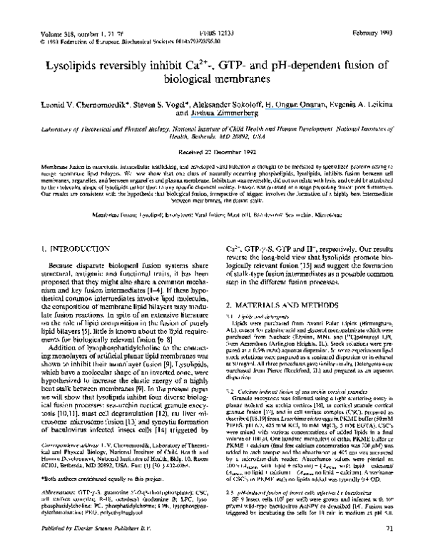 (PDF) Lysolipids reversibly inhibit Ca2+-, GTP- and pH-dependent fusion ...
