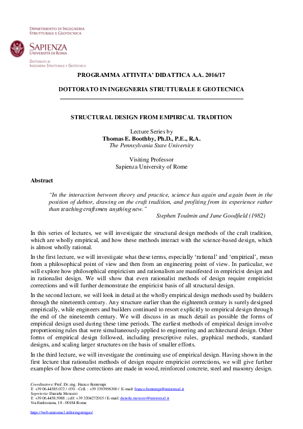 PROGRAMMA ATTIVITA' DIDATTICA A.A. 2016/17 DOTTORATO IN INGEGNERIA STRUTTURALE E GEOTECNICA