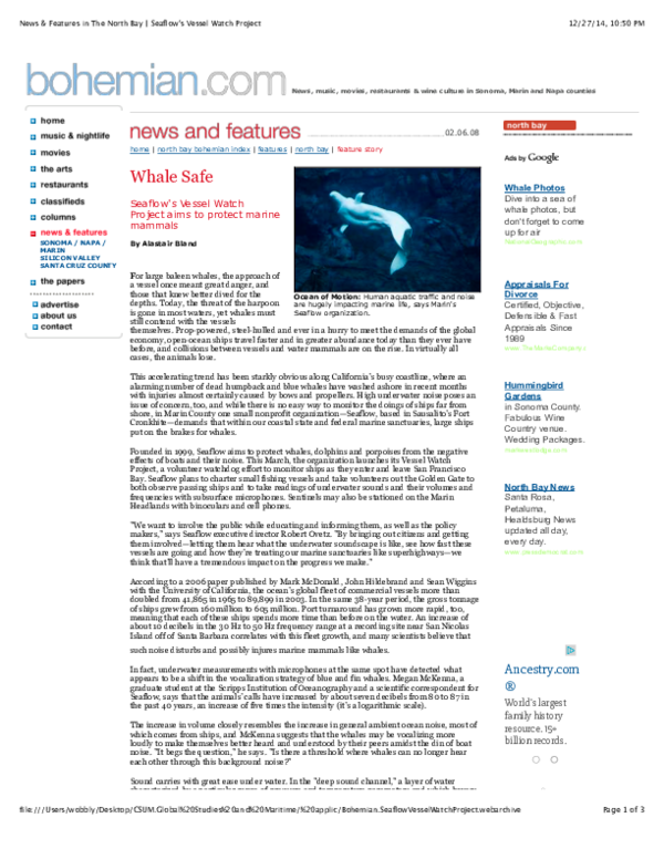 (PDF) Whale Safe: Seaflow's Vessel Watch Project Aims to Protect Marine ...