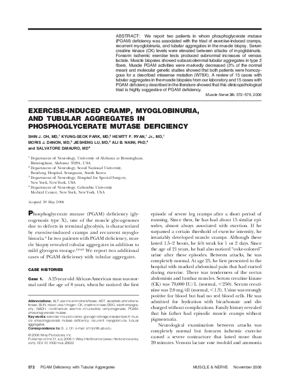 (PDF) Exercise-induced cramp, myoglobinuria, and tubular aggregates in ...