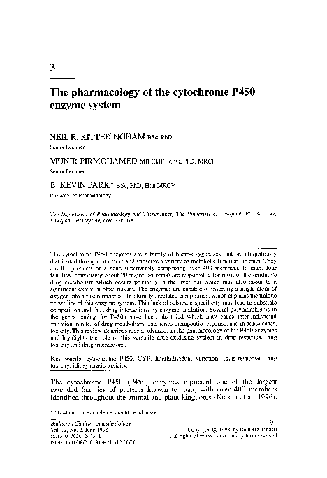 (PDF) The pharmacology of the cytochrome P450 enzyme system