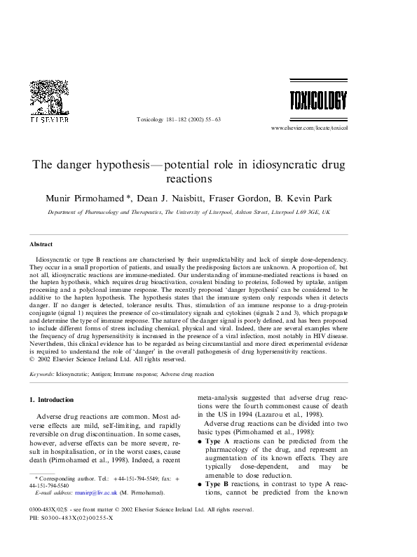 (PDF) The danger hypothesis - Potential role in idiosyncratic drug ...