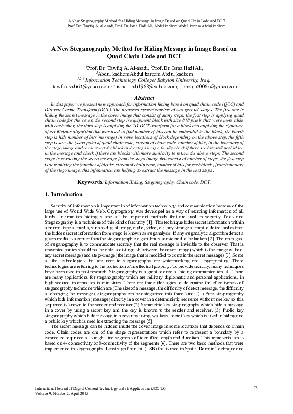 Pdf A New Steganography Method For Hiding Message In Image Based On Quad Chain Code And Dct