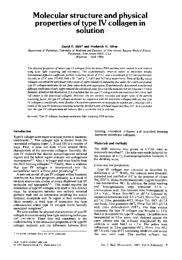 (PDF) Molecular structure and physical properties of type IV collagen ...