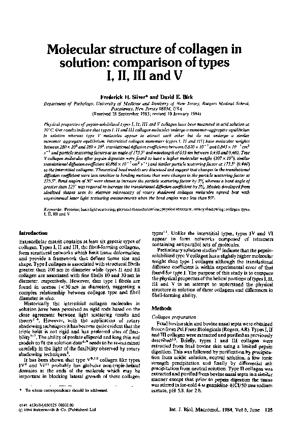 (PDF) Molecular structure of collagen in solution: comparison of types ...