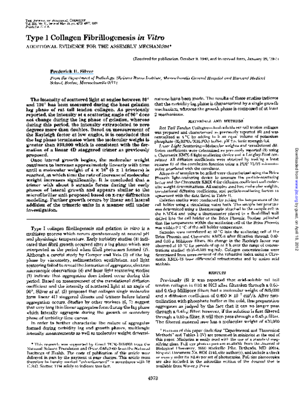 (PDF) Type I collagen fibrillogenesis in vitro. Additional evidence for ...