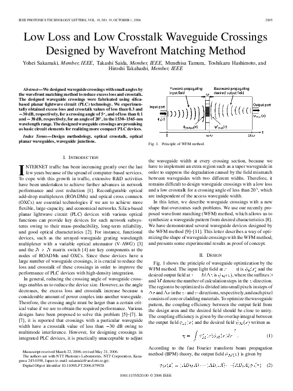 (PDF) Low Loss and Low Crosstalk Waveguide Crossings Designed by Wavefront Matching Method ...