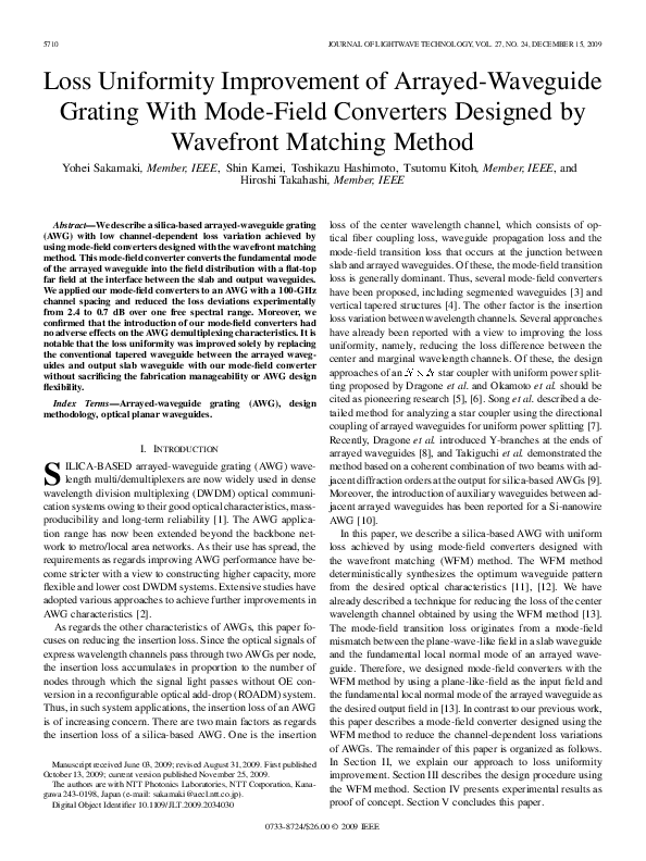 (PDF) Loss Uniformity Improvement of Arrayed-Waveguide Grating With Mode-Field Converters ...