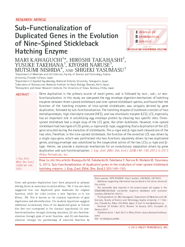 (PDF) Sub-Functionalization of Duplicated Genes in the Evolution of ...