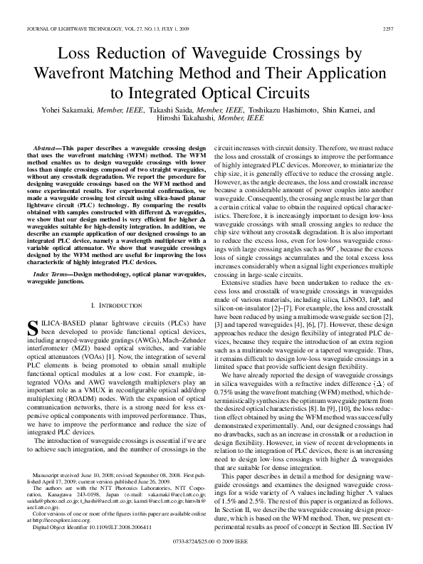 (PDF) Loss Reduction of Waveguide Crossings by Wavefront Matching Method and Their Application ...