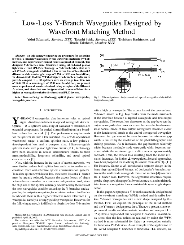 Pdf Low Loss Y Branch Waveguides Designed By Wavefront Matching Method