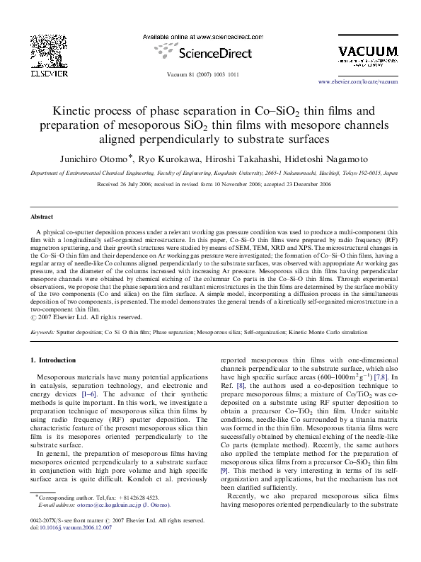 (PDF) Kinetic process of phase separation in Co–SiO2 thin films and ...