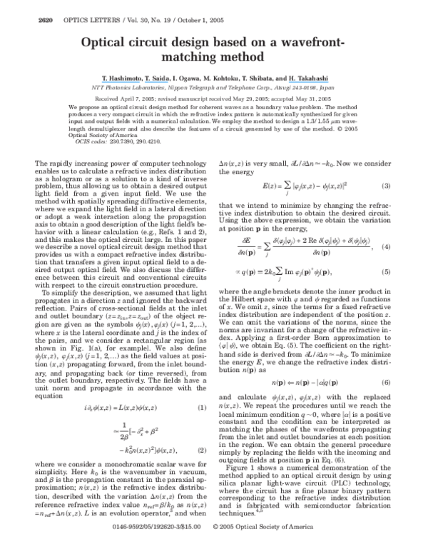 Pdf Optical Circuit Design Based On A Wavefront Matching Method
