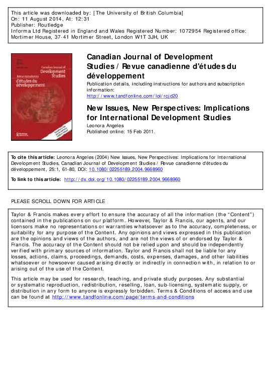 (PDF) Canadian Journal of Development Studies / Revue canadienne d ...