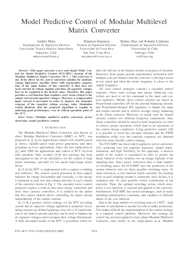 Pdf Model Predictive Control Of Modular Multilevel Matrix Converter 9256