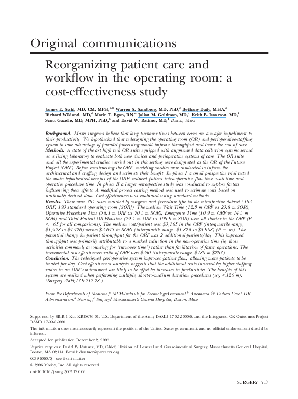 (PDF) Reorganizing patient care and workflow in the operating room: a ...