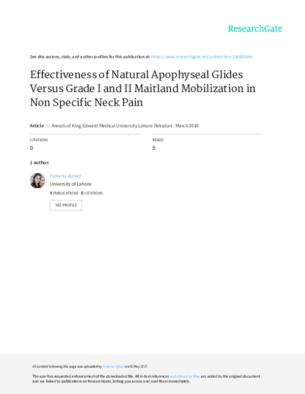 (PDF) Effectiveness of Natural Apophyseal Glides Versus Grade I and II ...