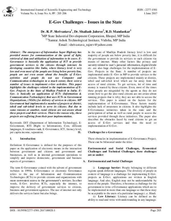 (PDF) E-Gov Challenges – Issues in the State