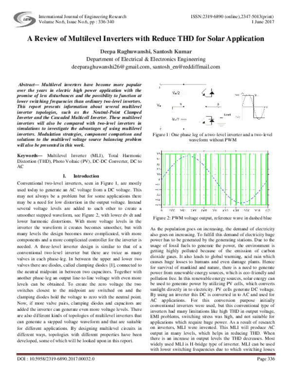 (PDF) A Review of Multilevel Inverters with Reduce THD for Solar Application