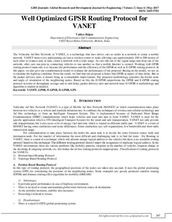 Pdf Well Optimized Gpsr Routing Protocol For Vanet