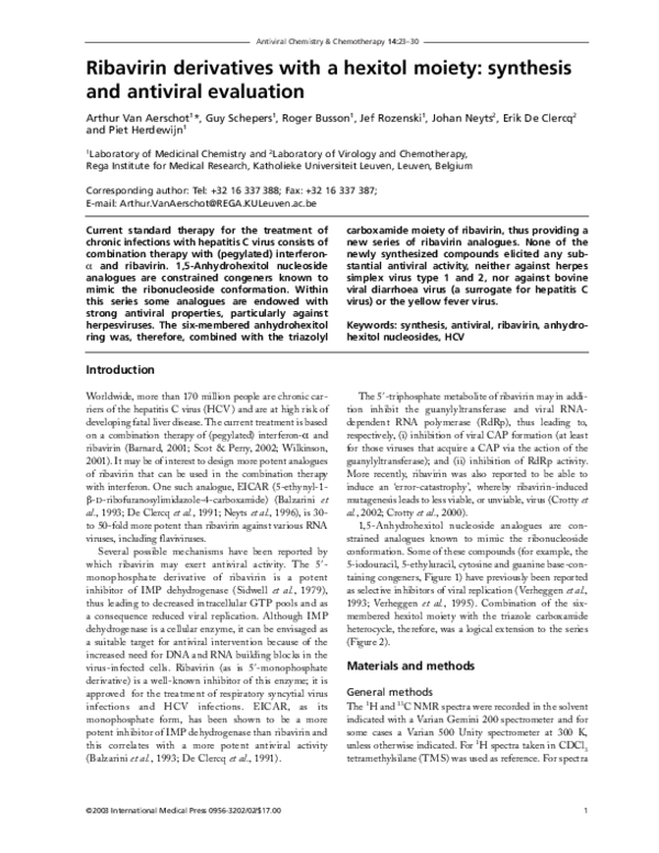 (PDF) Ribavirin derivatives with a hexitol moiety: synthesis and ...
