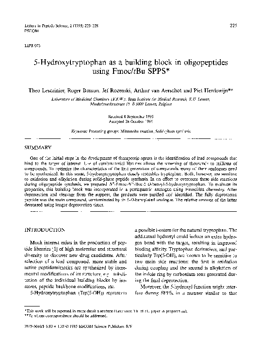 (PDF) 5-Hydroxytryptophan as a building block in oligopeptides using ...