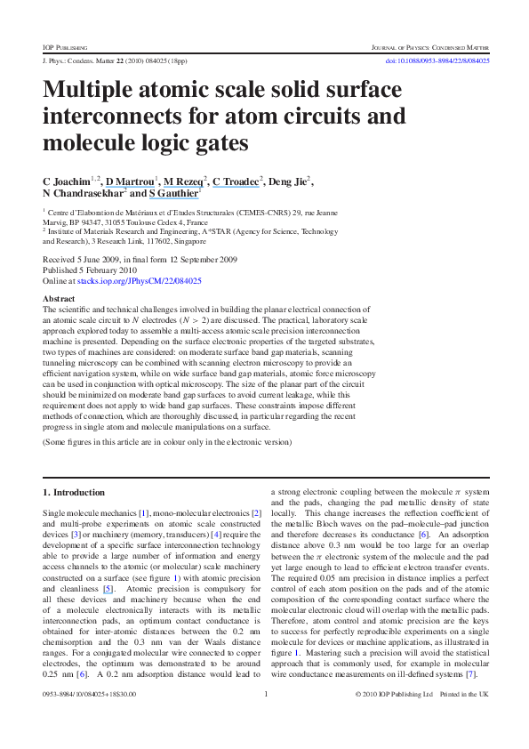 (PDF) Multiple atomic scale solid surface interconnects for atom ...