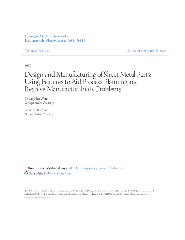 (PDF) Design and Manufacturing of Sheet Metal Parts: Using Features to ...