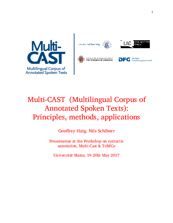 (PDF) Multi-CAST (Multilingual Corpus of Annotated Spoken Texts): Principles, methods ...