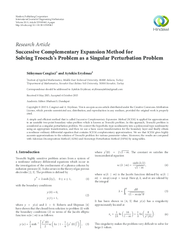 (PDF) Successive Complementary Expansion Method for Solving Troesch's Problem as a Singular ...