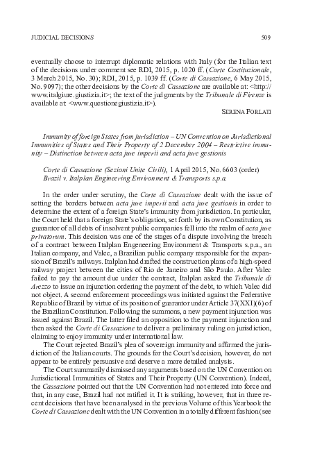 (PDF) Brazil v Italplan s.p.a. (Italian Yearbook of International Law ...