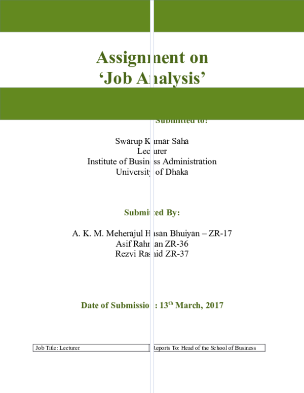 (DOC) Assignment on 'Job Analysis' | Maruf Ahmed - Academia.edu