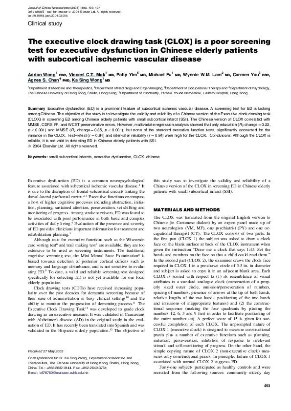 (PDF) The executive clock drawing task (CLOX) is a poor screening test ...