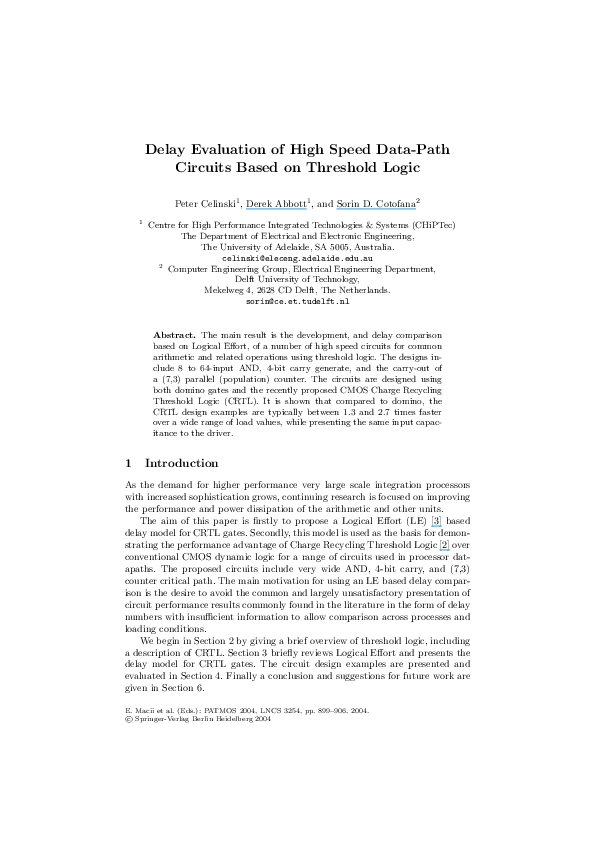 (PDF) Delay Evaluation of High Speed Data-Path Circuits Based on Threshold Logic | Derek Abbott ...