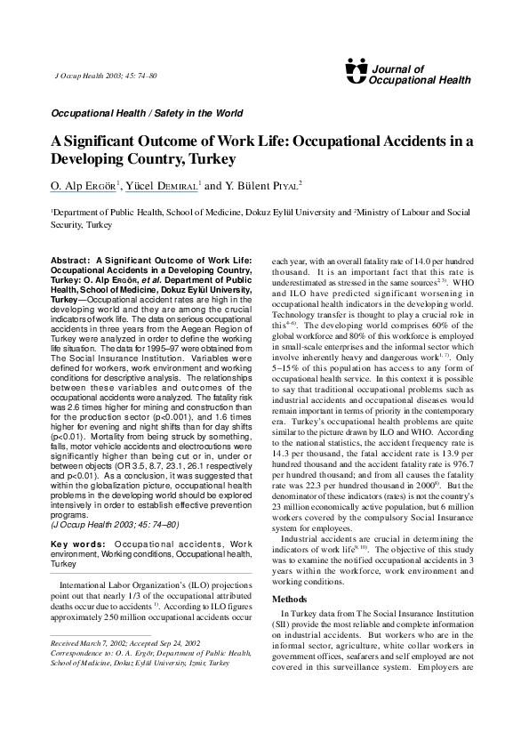 (PDF) A Significant Outcome of Work Life : Occupational Accidents in a ...