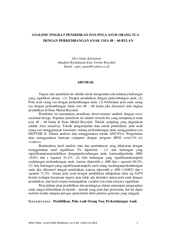 (PDF) ANALISIS TINGKAT PENDIDIKAN DAN POLA ASUH ORANG TUA DENGAN PERKEMBANGAN ANAK USIA 48 – 60 ...