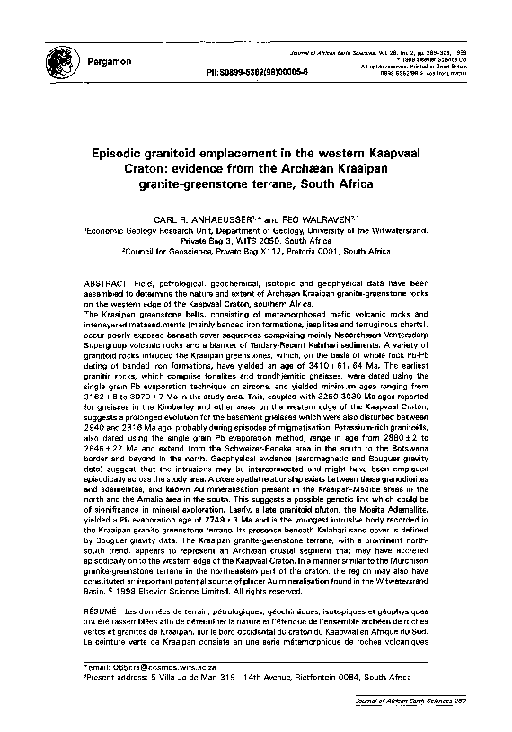 (PDF) Episodic granitoid emplacement in the western Kaapvaal Craton ...